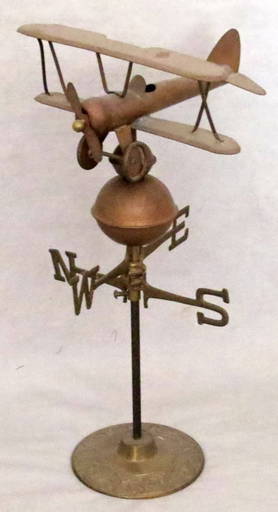 Bi Plane Brass And Copper Miniature Weather Vane
