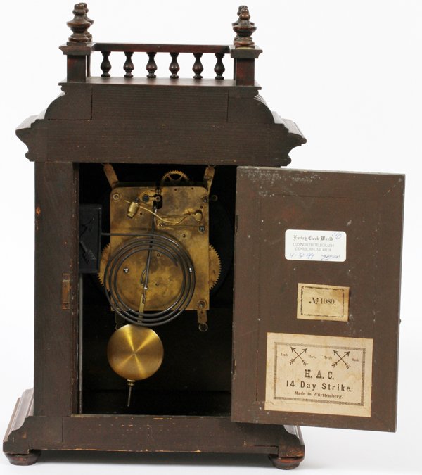 H.A.C. WURTTEMBERG OAK MANTEL CLOCK C. 1890 : Lot 110159