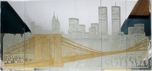 MIRRORED 6 PANEL GLASS NEW YORK CITY SKYLINE