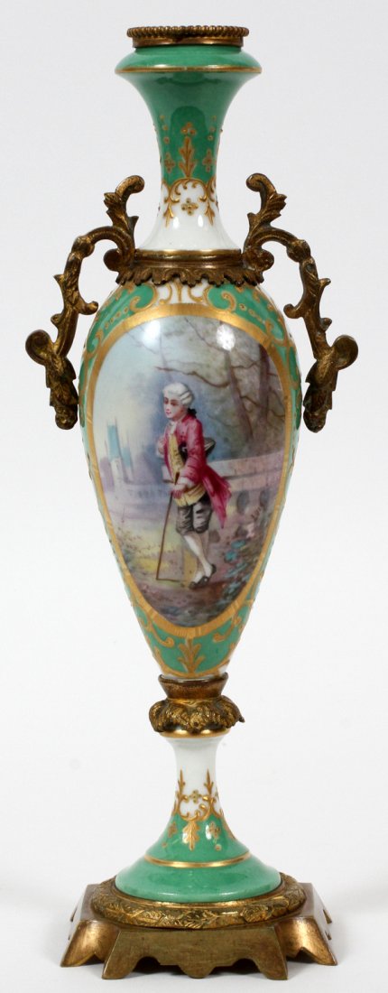 SEVRES PORCELAIN & BRONZE ORMOLU BUD VASE C. 1900