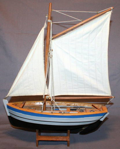 Carved Gaff Rigged Sloop Boat Model