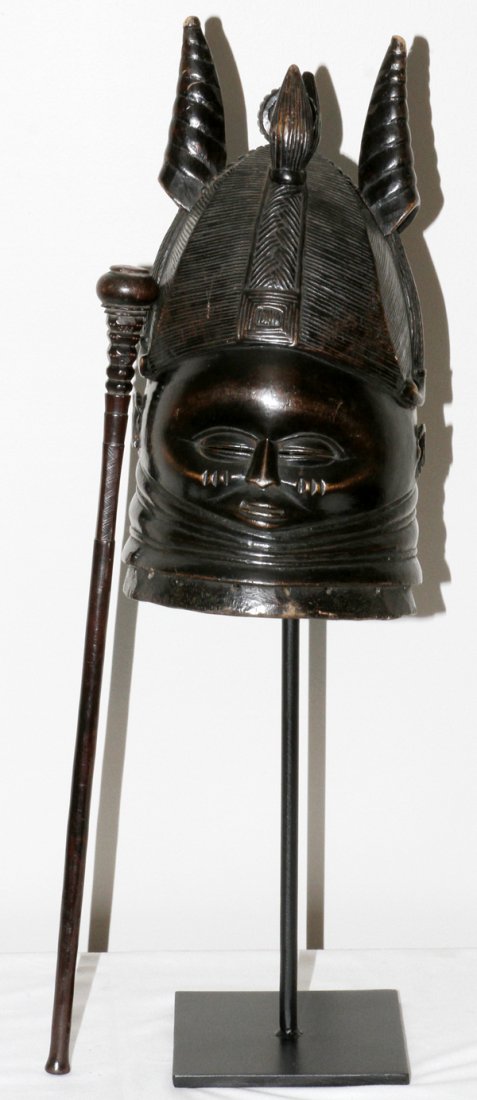 AFRICAN TRIBAL CARVED WOOD HELMET MASK 20TH C.