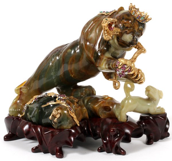 CHINESE CARVED HARD STONE TIGER
