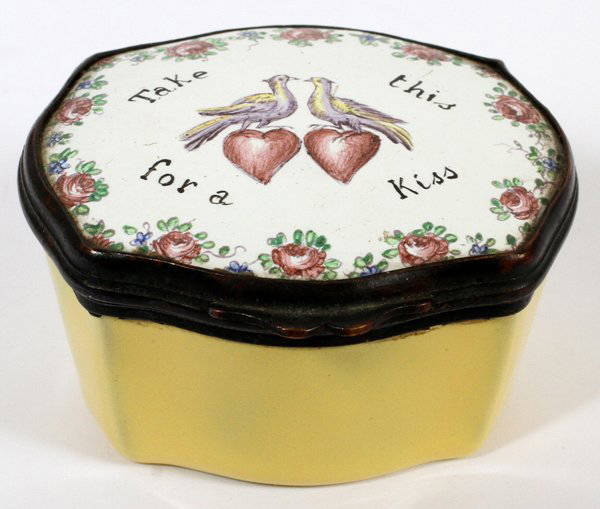 English Enamel Motto Box 19th C.