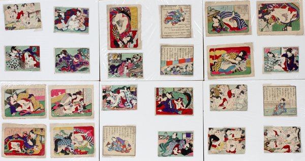 JAPANESE SHUNGA UKIYO-E HAND COLOR WOODBLOCK PRINTS