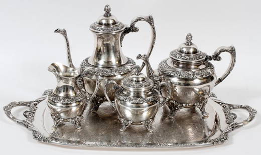 Wm. Rogers Silverplate Tea & Coffee Set, Five Pie