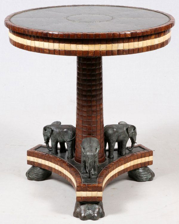 ELEPHANT BASE METALLIC TOP COCONUT WOOD TABLE