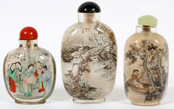 Chinese Inside Painted Snuff Bottles, Three Pieces