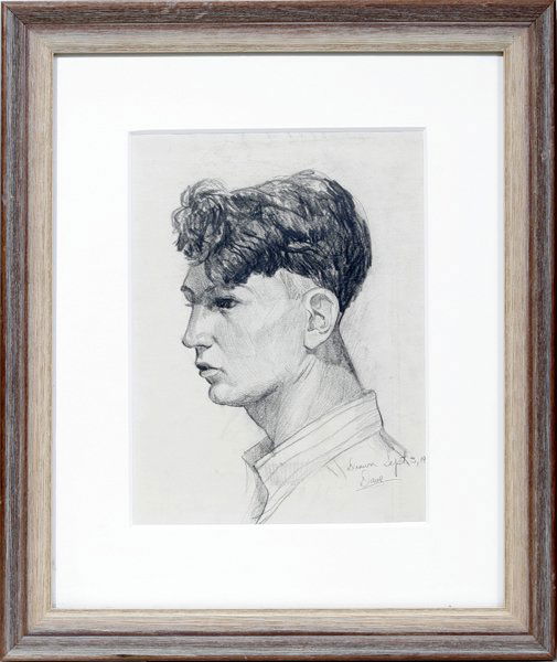 060049: DAVID FREDENTHAL PENCIL DRAWING, SELF PORTRAIT
