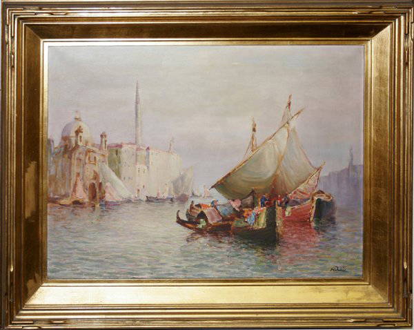 H. Daber Oil On Canvas, Venetian Sailboats