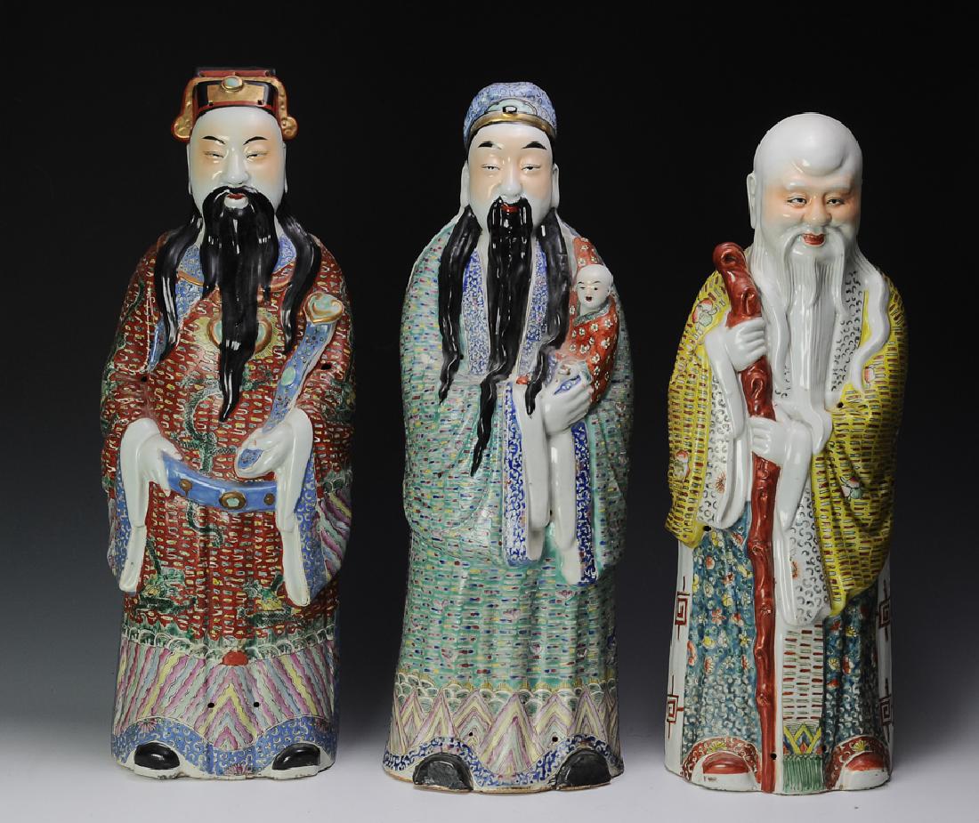 Porcelain Set of 3 Chinese Wise Men, 19th - 20th C