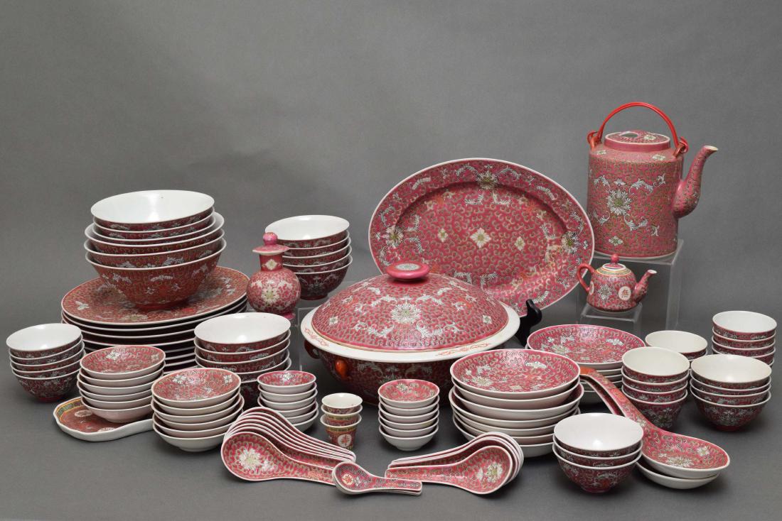 Large Pink Chinese Porcelain Set, Circa 1970s