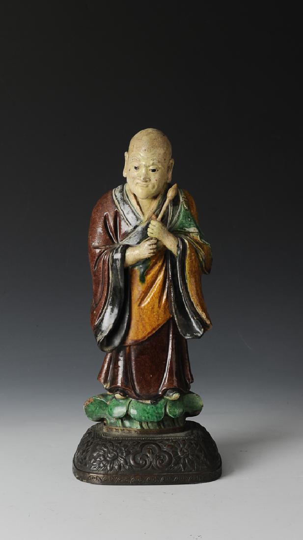 Statue of Luohan w/ Bronze Stand, 18-19th C