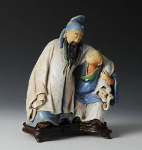 Shiwan Yao Brown&blue Glaze Figure Statue