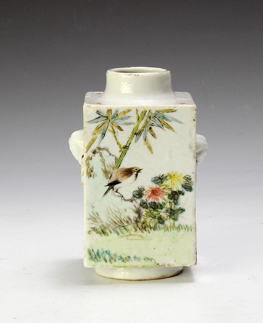 Chinese Square Famille Rose Vase by Wang Ziyu