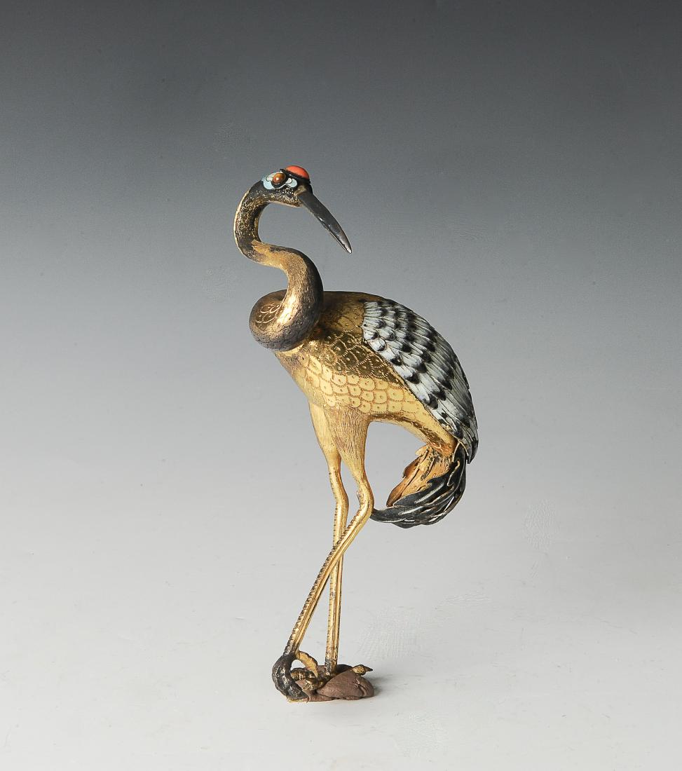 Chinese Gilt Silver Crane Figure, 19th Century