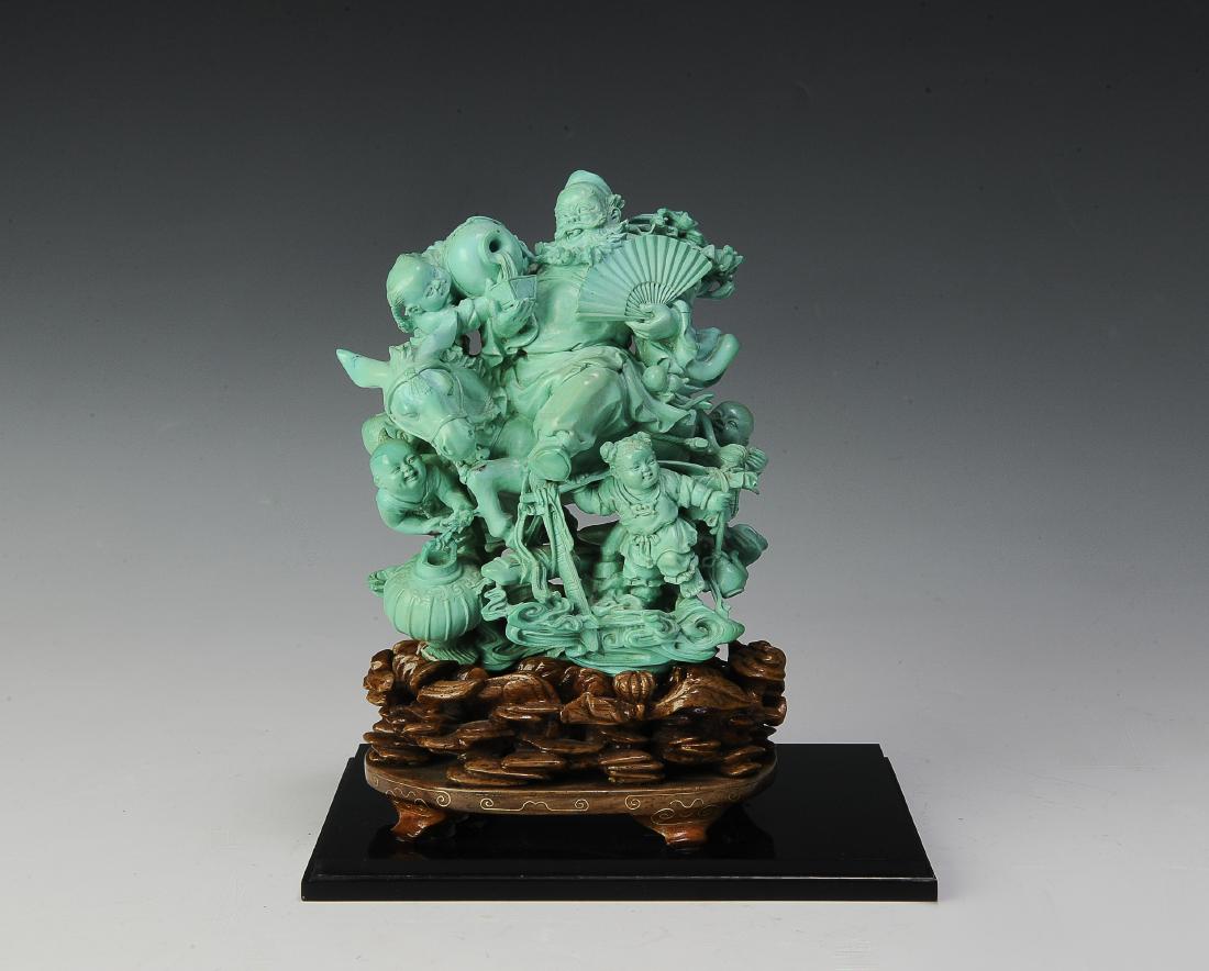 Chinese Carved Turquoise Figure Group, 20th Century