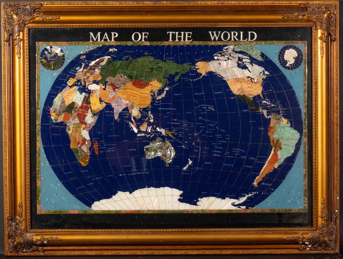 Framed World Map of Semi Precious Stones