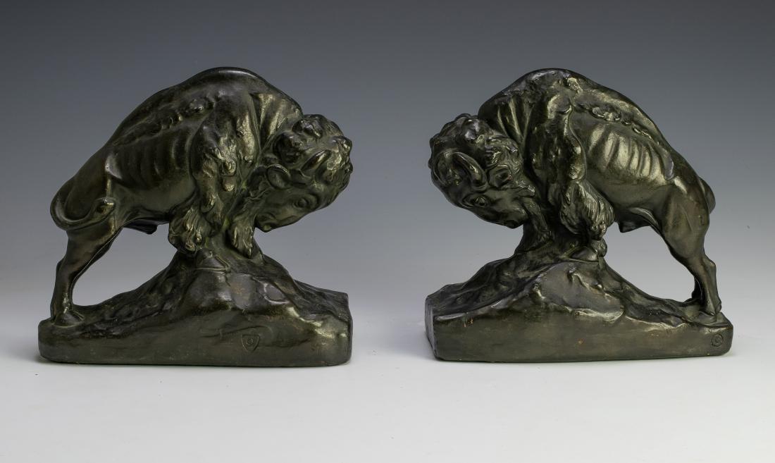 Pair of Armor Bronze Co. Buffalo Bookends