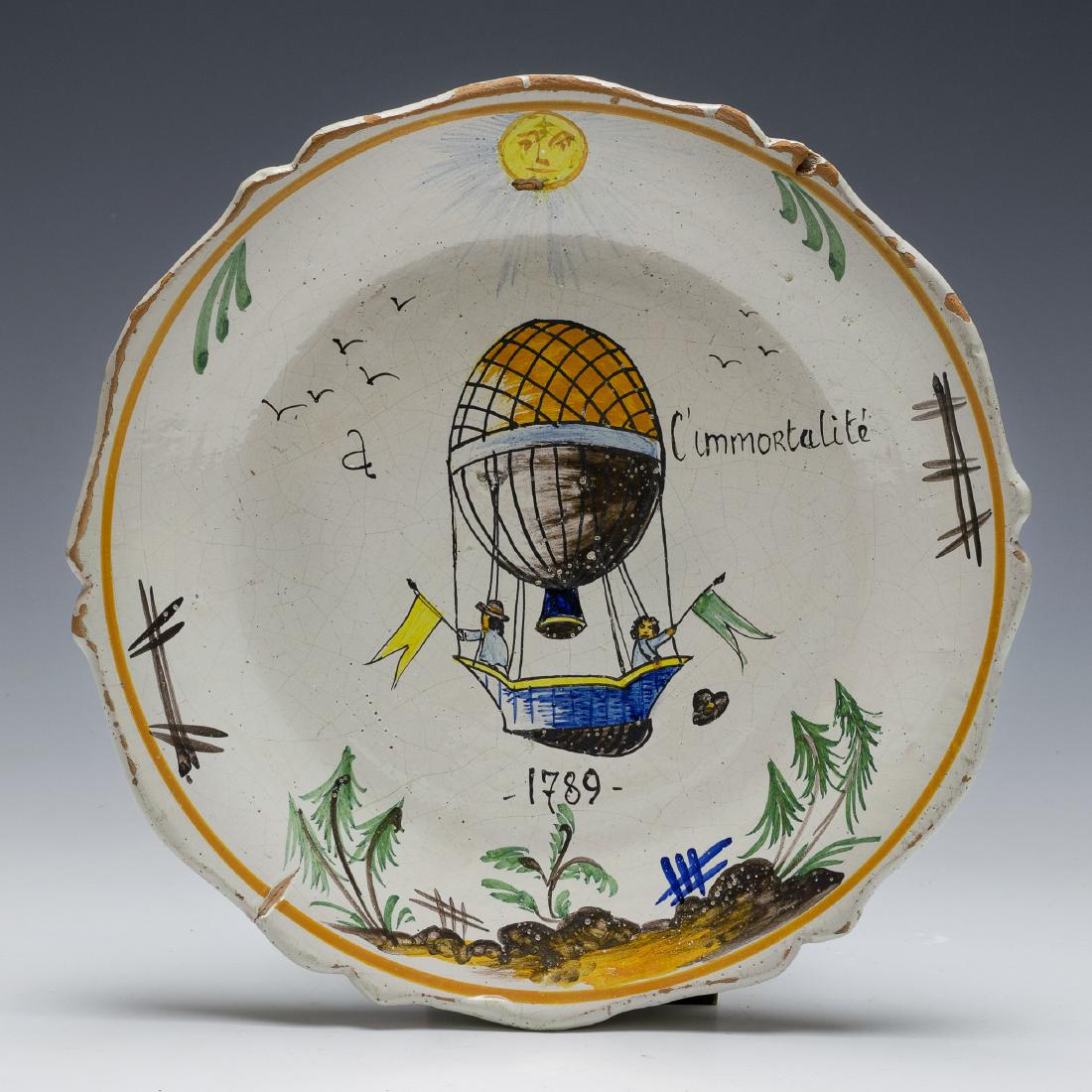 18th Cent Nevers Faience Hot Air Balloon Plate