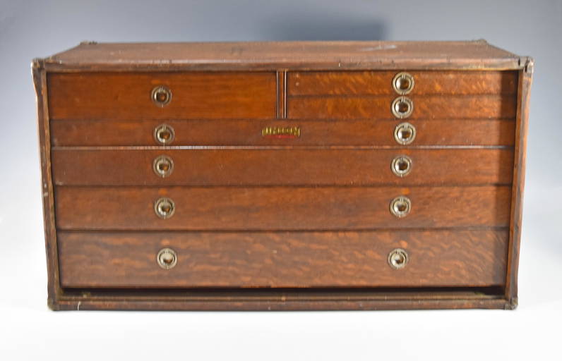 Antique Oak Union Machinists Tool Chest With Tools