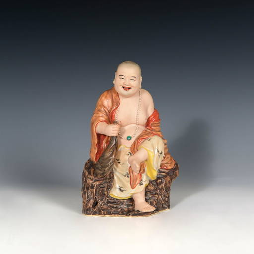 A Famille Rose Statuette Of Budai By Zeng Longsheng, Republic Period