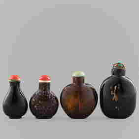 Collection of Four Rare Antique Label Under Glass Back Bar Bottles ...