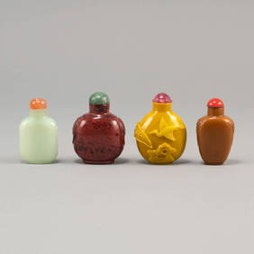 Collection of Four Rare Antique Label Under Glass Back Bar Bottles ...