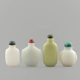 Collection of Four Rare Antique Label Under Glass Back Bar Bottles ...