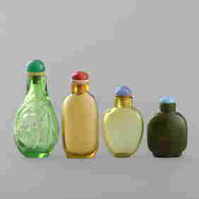 Collection of Four Rare Antique Label Under Glass Back Bar Bottles ...