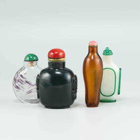 Collection of Four Rare Antique Label Under Glass Back Bar Bottles ...