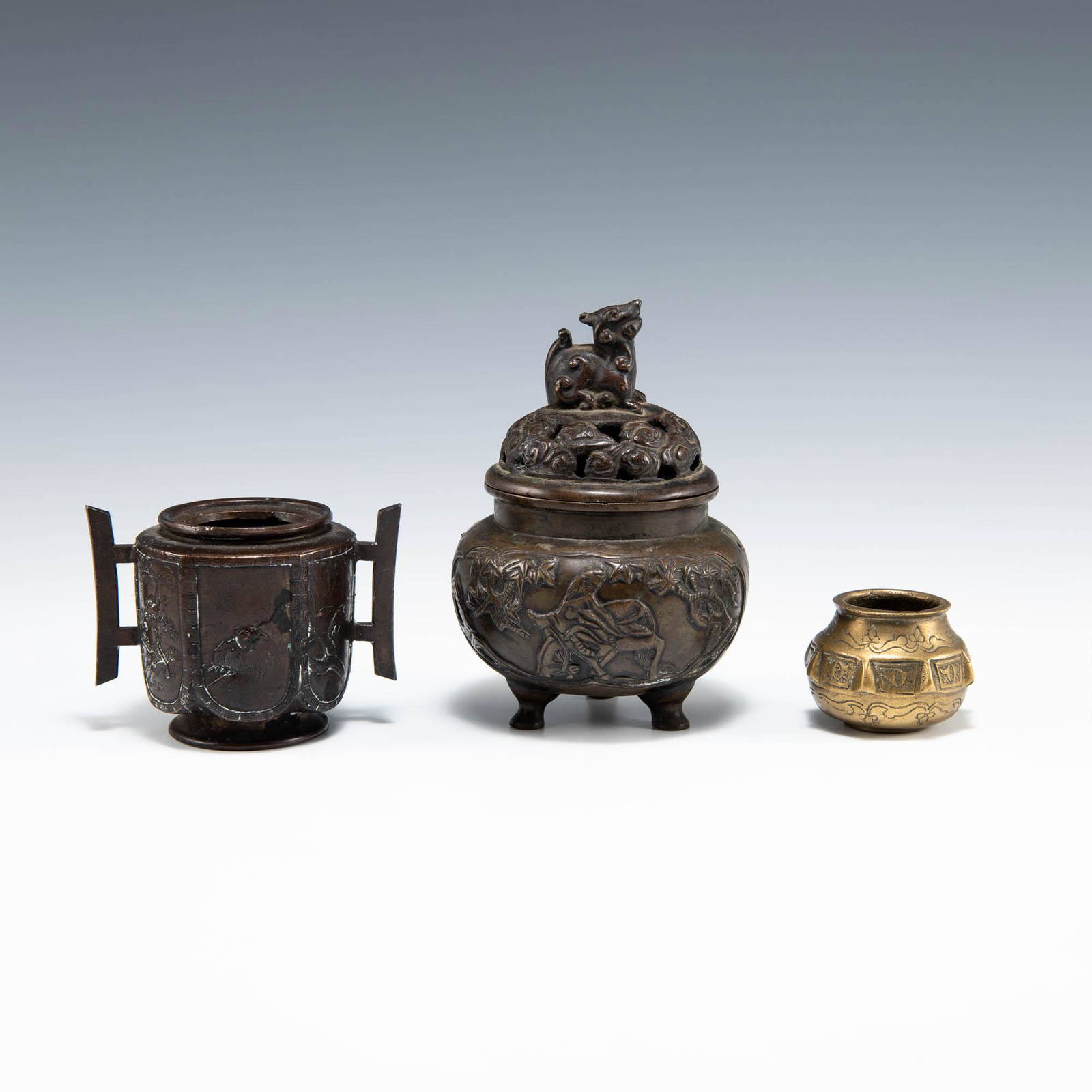 A Group Three Chinese Bronze Censers, 19th Century Auction