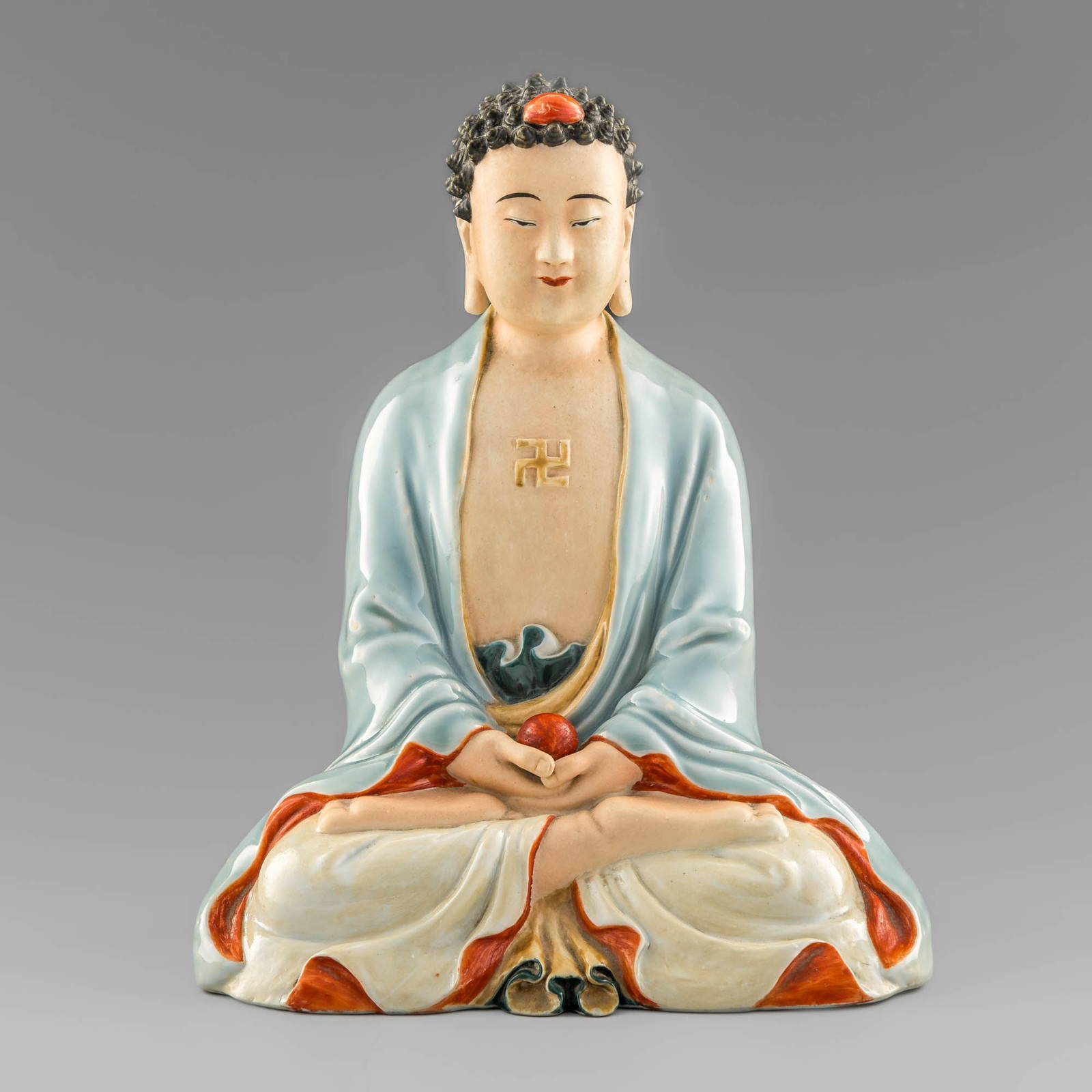 A Chinese Enameled And Biscuit Sculpture Of Shakyamuni, Signed Zeng ...