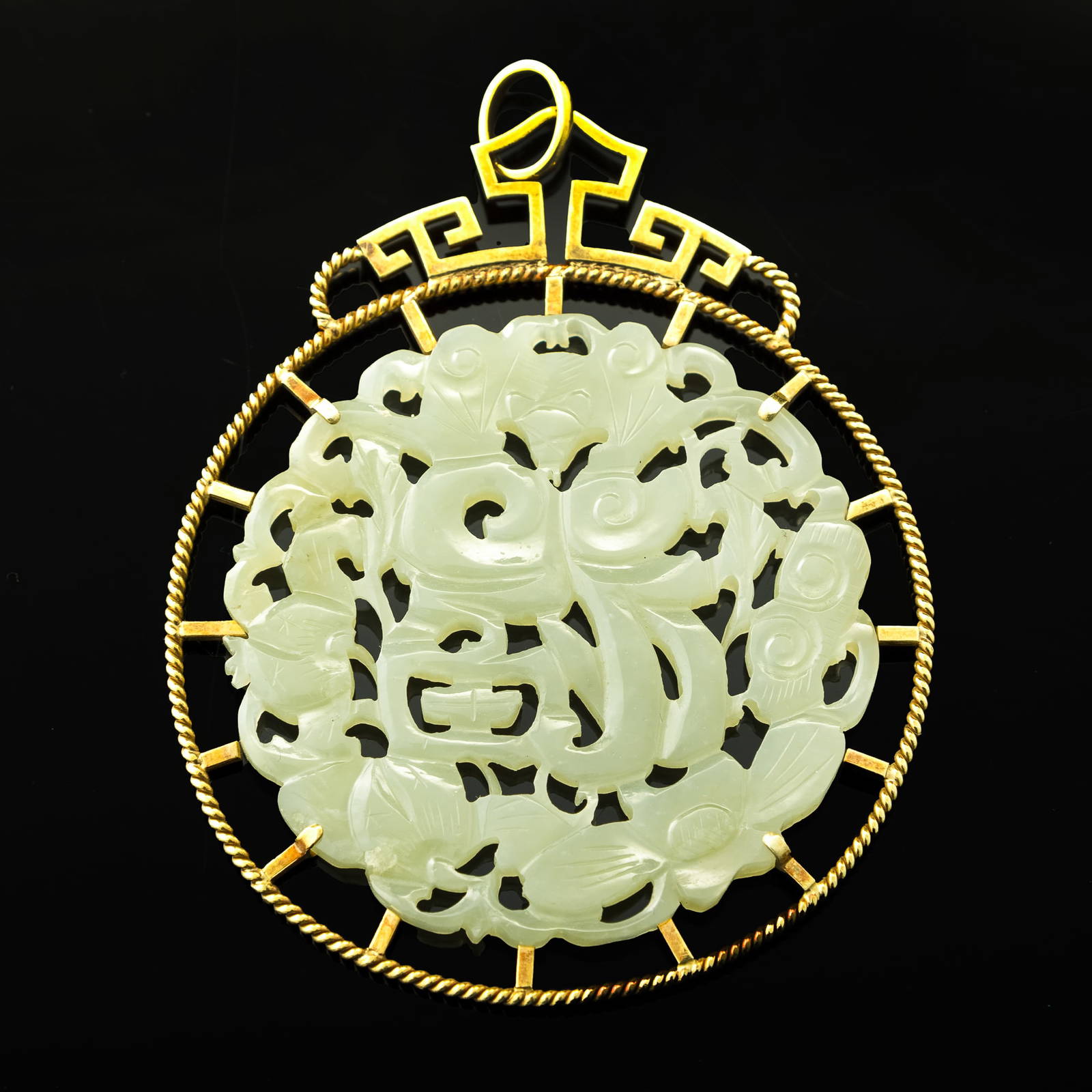 A Chinese Carved White Jade 'fu' Pendant Inlaid In Gold, 18th Century ...