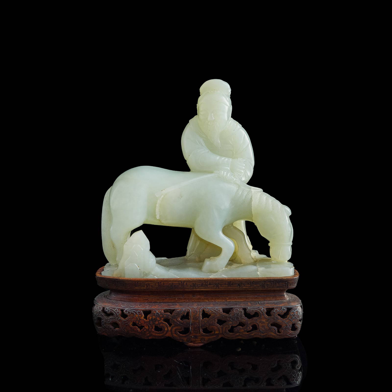 A Chinese Carved White Jade 'bole And Horse' Figure, 18th Century Auction