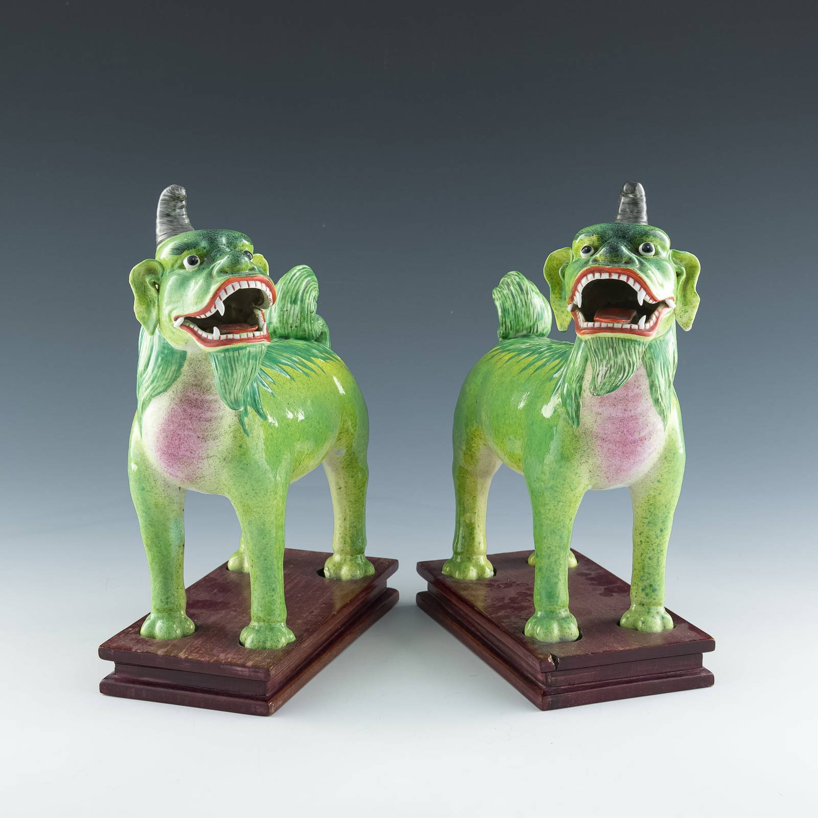 A Pair Of Chinese Famille Rose Statues Of Luduan, Republic Period Auction