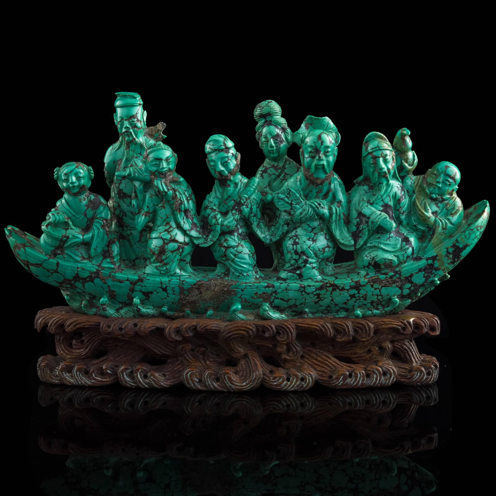 A Chinese Carved Turquoise Boat, 19th Century Auction