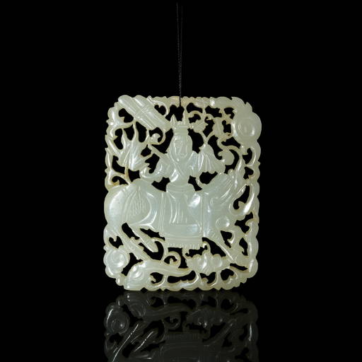 A Chinese Carved Jade 'qilin' And 'boy' Plaque, 19th Century