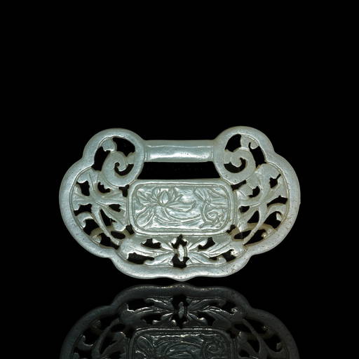 A Chinese Carved Jade Lock Form Plaque, 19th Century