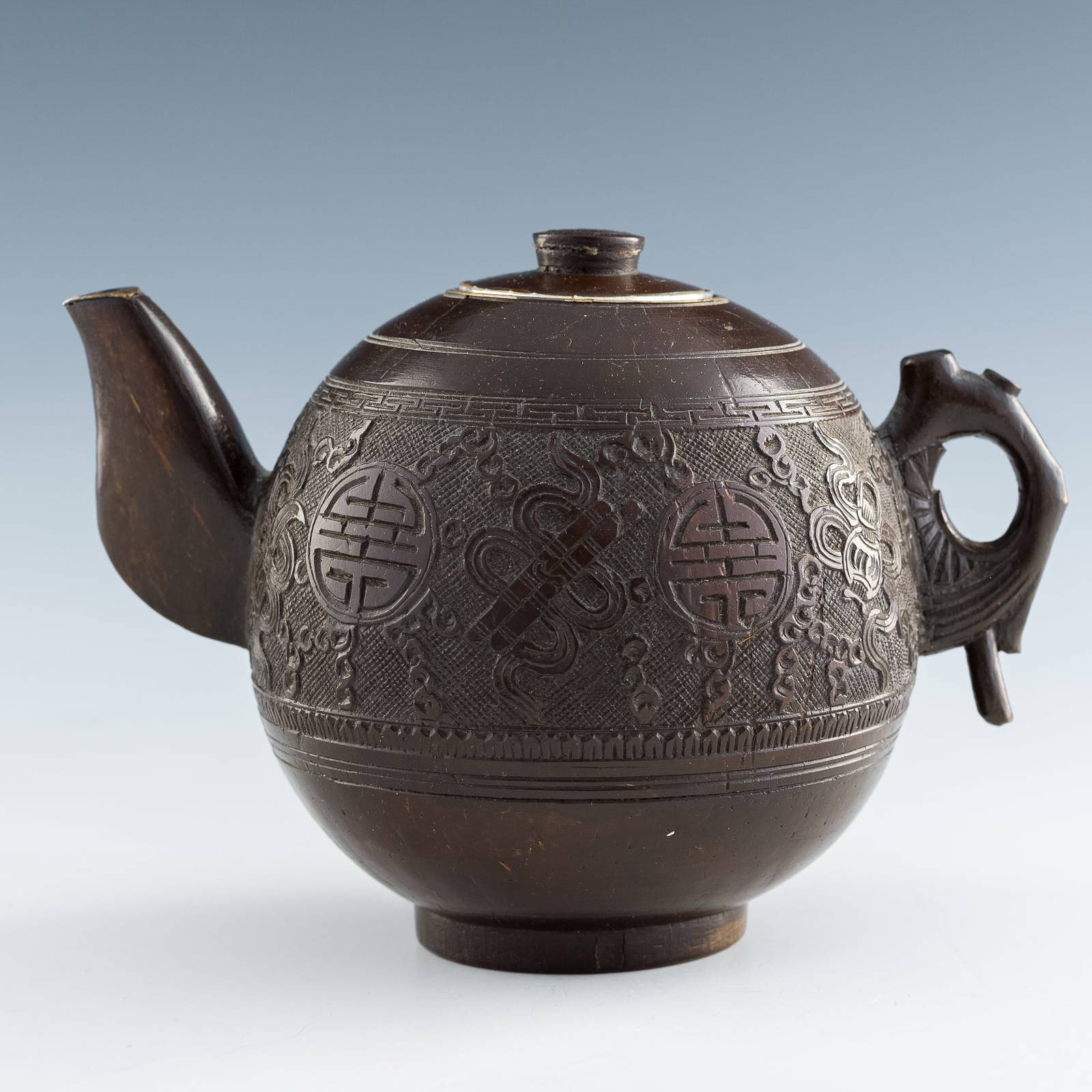 A Chinese Coconut Shell Teapot With Silver Interior, Late 19th Century ...