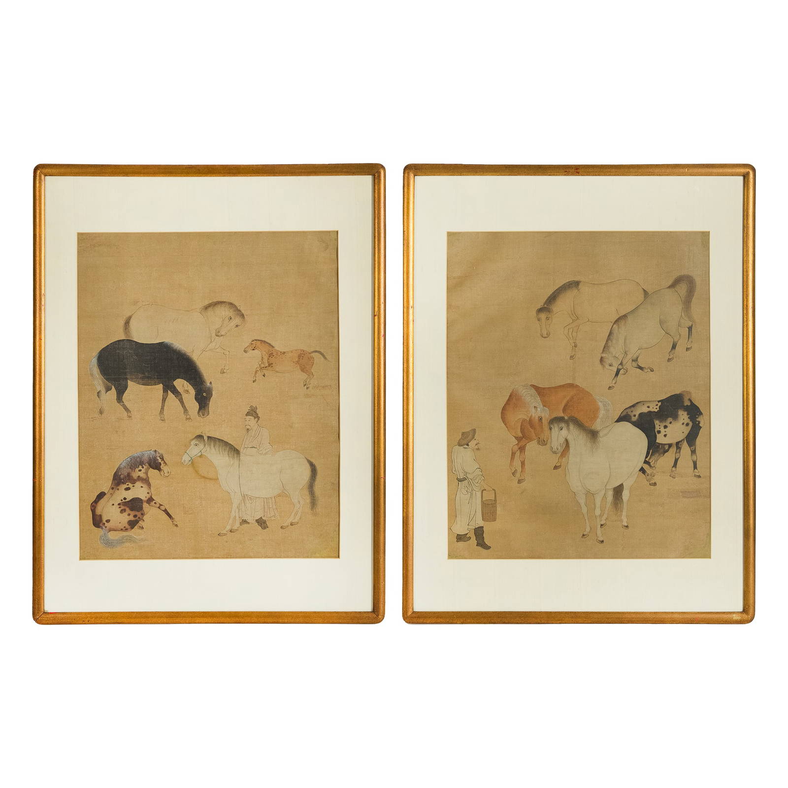 Two Chinese 'bole With Horses' Paintings, 18th Century Or Earlier Auction