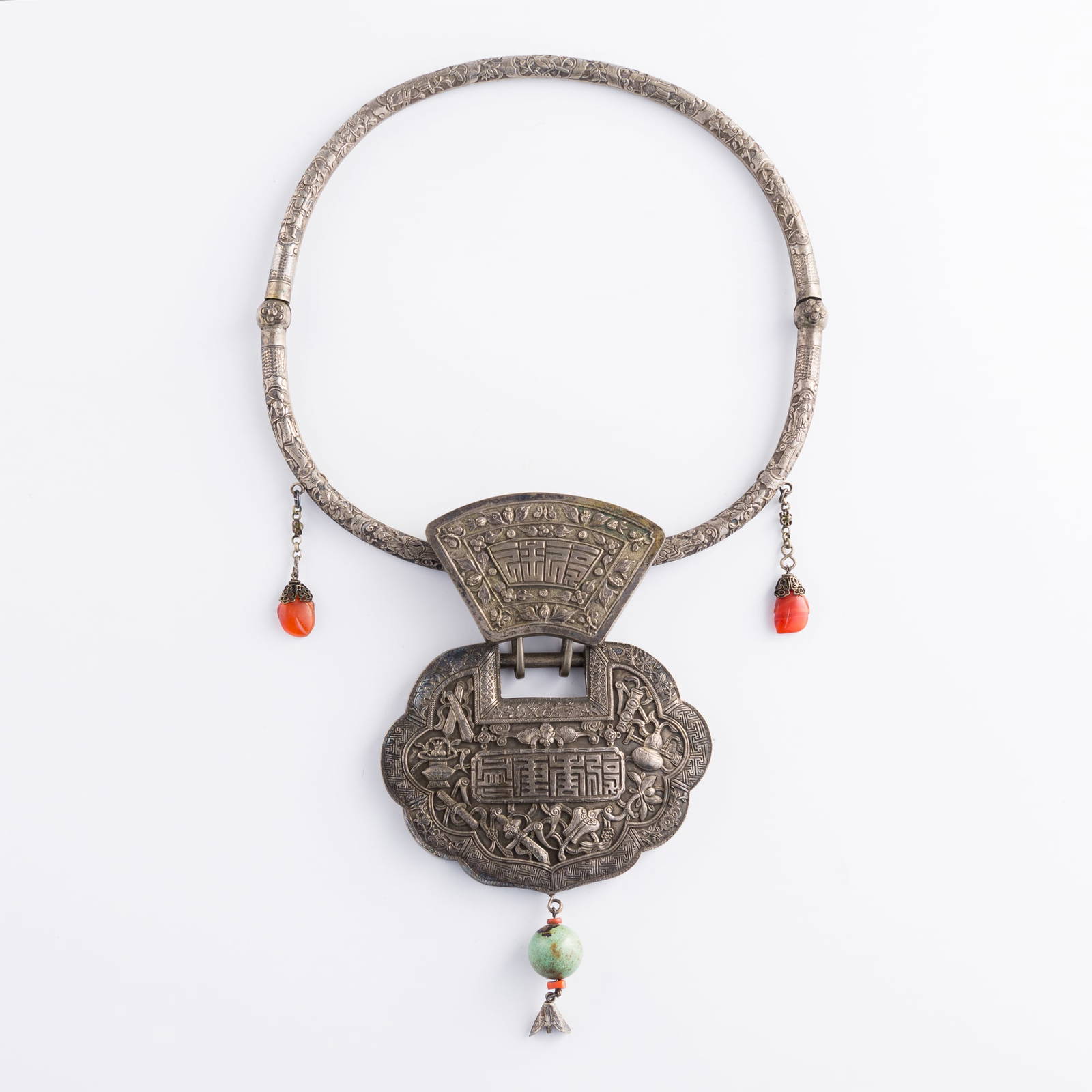 A Chinese Silver Necklace With Lockplate-form Decoration, Late 19th ...