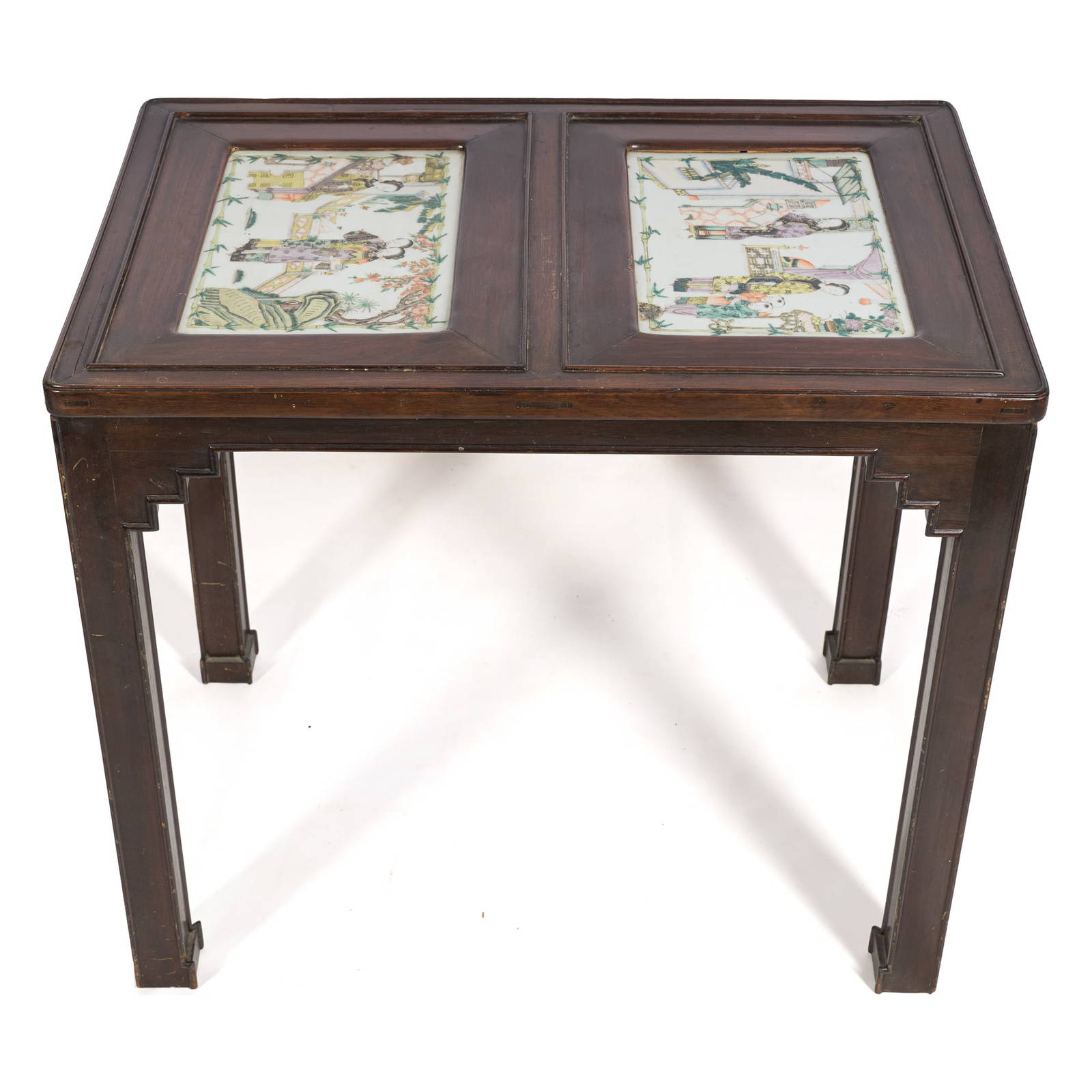 A Chinese Hardwood Table Inset With Porcelain Plaques, Republic Period ...