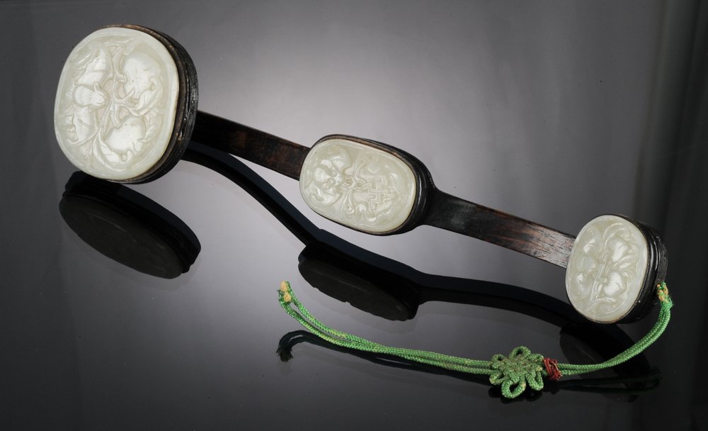 Small Wooden Ruyi With White Jade