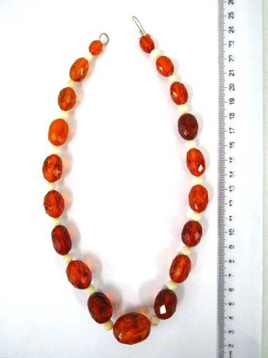 Antique String Of Amber Beads Integrated With White