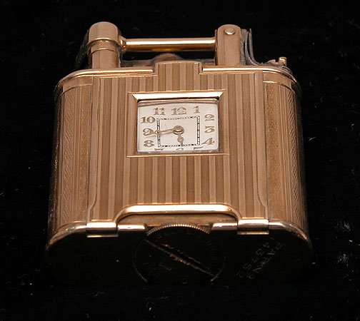 Dunhill Clock Lighter 9 Kt Gold "pat. No.143752"