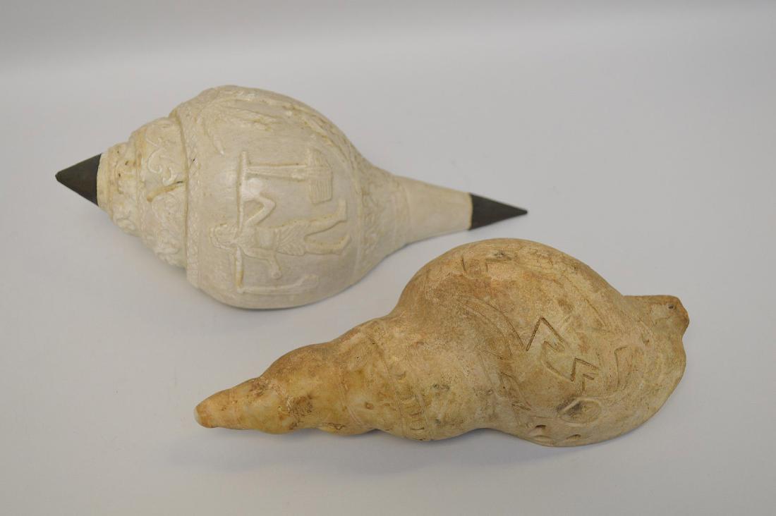 TWO EARLY CARVED SHELLS FROM PRE-COLUMBIAN & COLONIAL