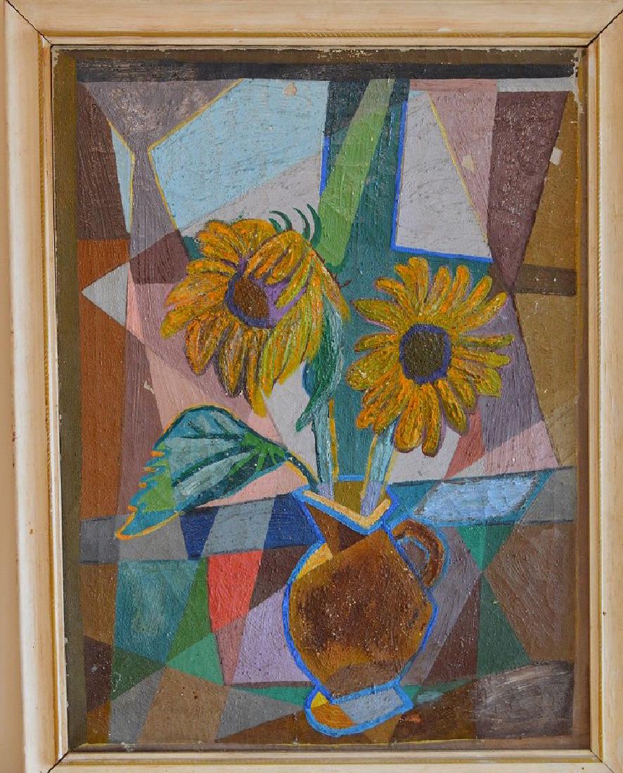 20th Century Unsigned Cubist style Sunflower, oil on
