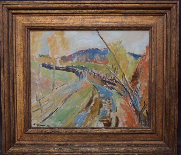 Randi Strom Oil On Board Dated '45, Country Road, 15 X