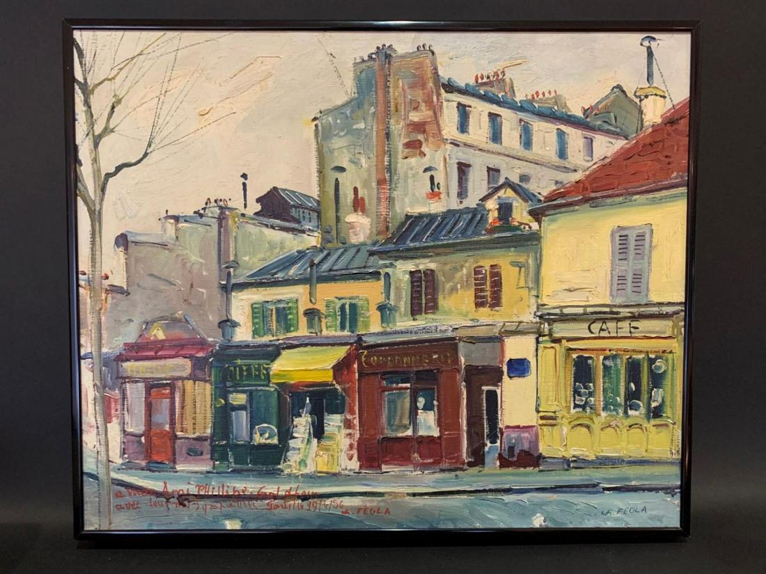 Charles Feola French Oil On Canvas, Town Scene Charles